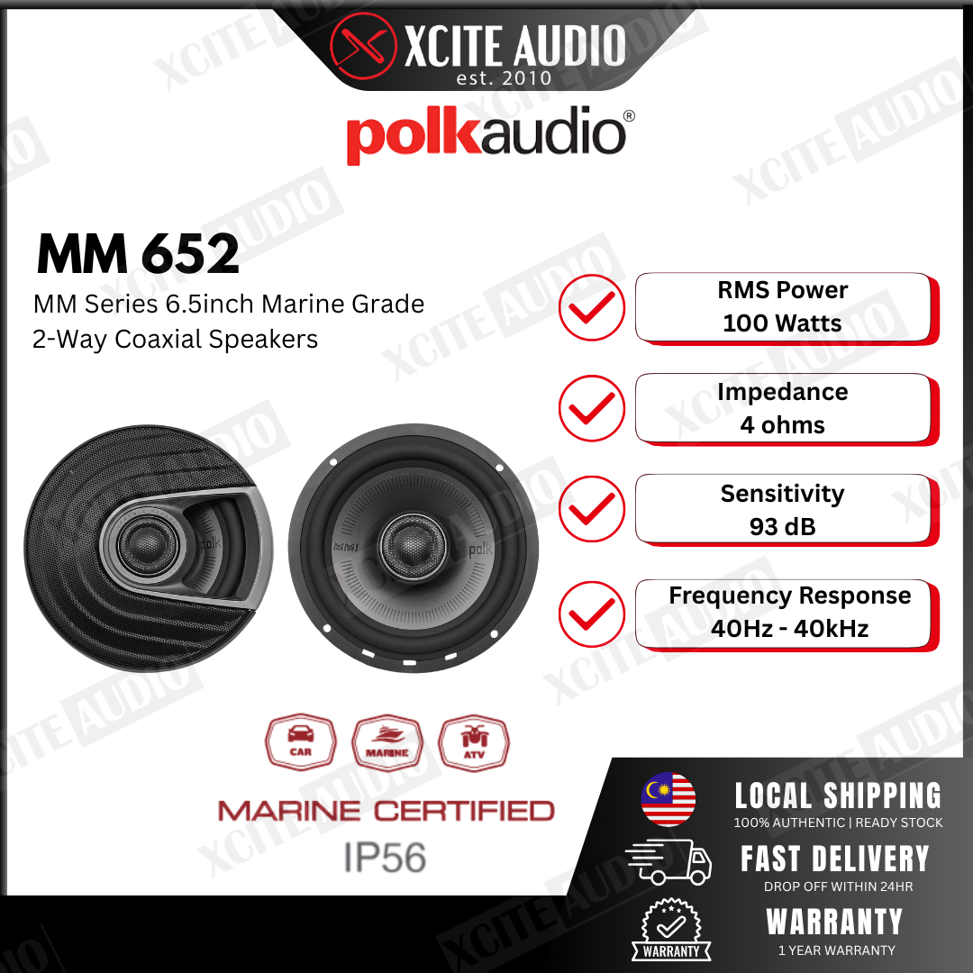 POLK MM652 - MM Series 6.5inch Marine Grade 2-Way Coaxial Car Speakers ...