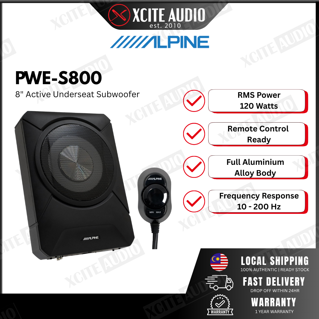 Alpine PWE-S800 8" Active Underseat Subwoofer Slim & Compact – Xcite Audio