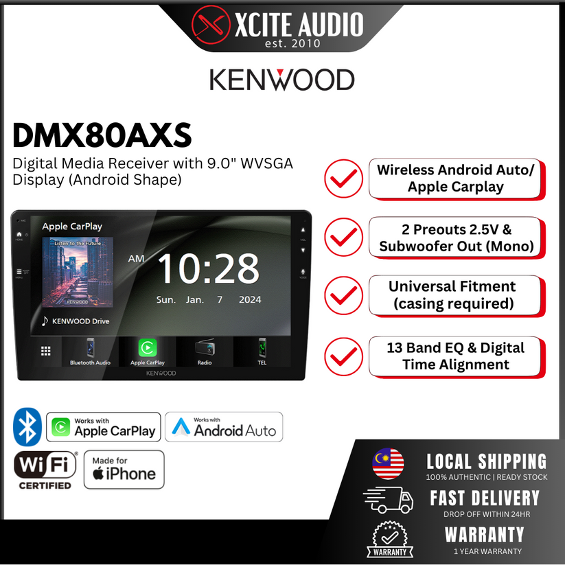 KENWOOD DMX80AXS - 9.0" WSVGA Capacitive Universal Size Car Digital Mu ...